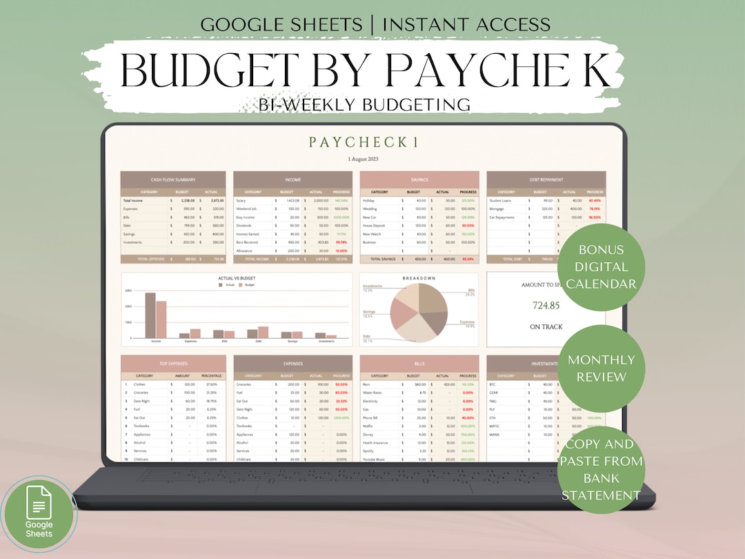Biweekly Budget Planner Google Sheets Monthly Budget Spreadsheet Weekly ...