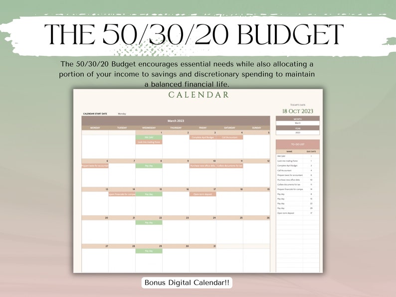 50/30/20 Monthly Budget Template Annual Budget Planner Google Sheets ...