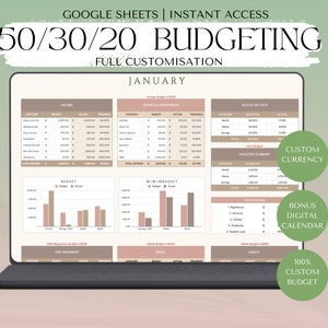 50/30/20 Monthly Budget Template Annual Budget Planner Google Sheets ...