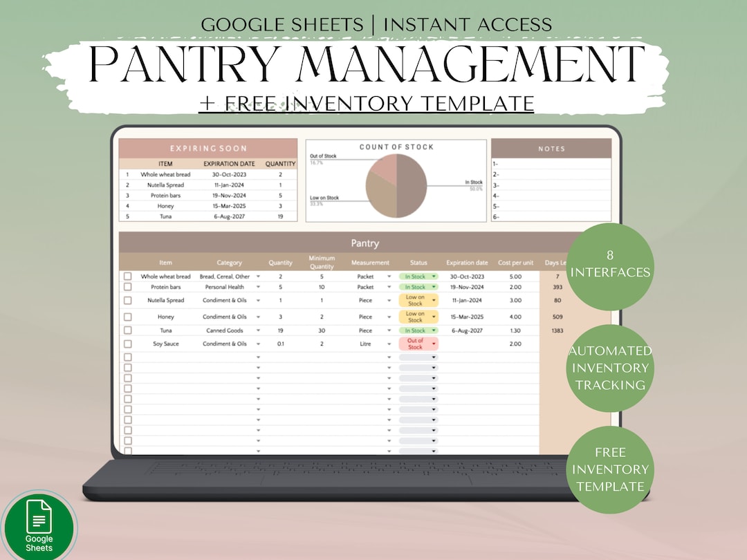 Pantry Kitchen Inventory Management With Household Checklist, Track ...