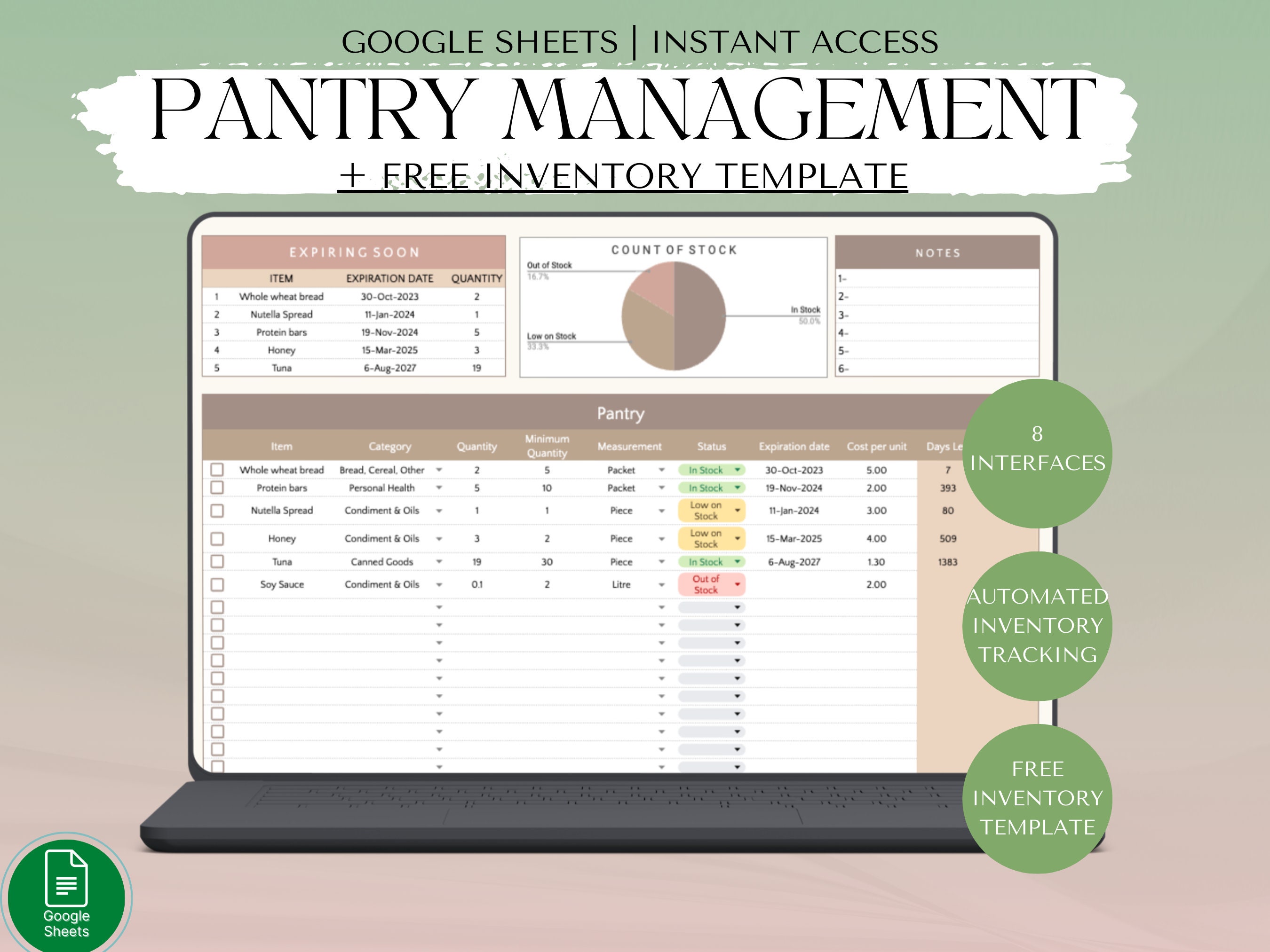 Pantry Kitchen Inventory Management With Household Checklist, Track ...