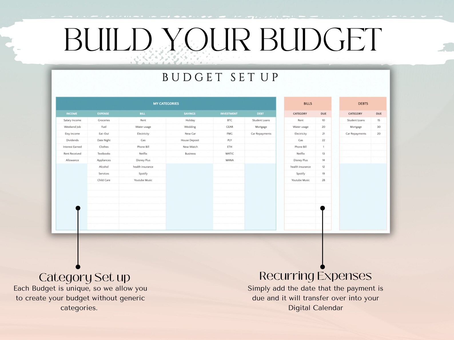 Weekly Paycheck Budget, Google Sheets Finance Planner, Personal Digital ...