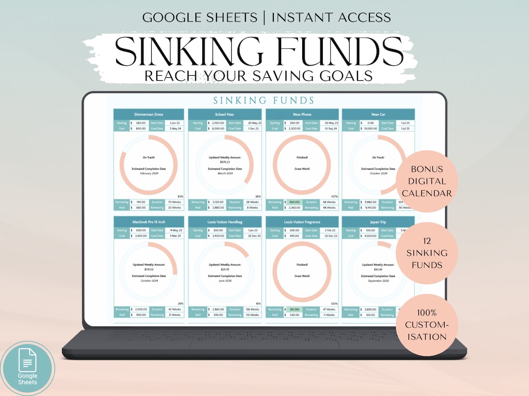 Sinking Funds Tracker Spreadsheet for Google Sheets, Savings Tracker ...