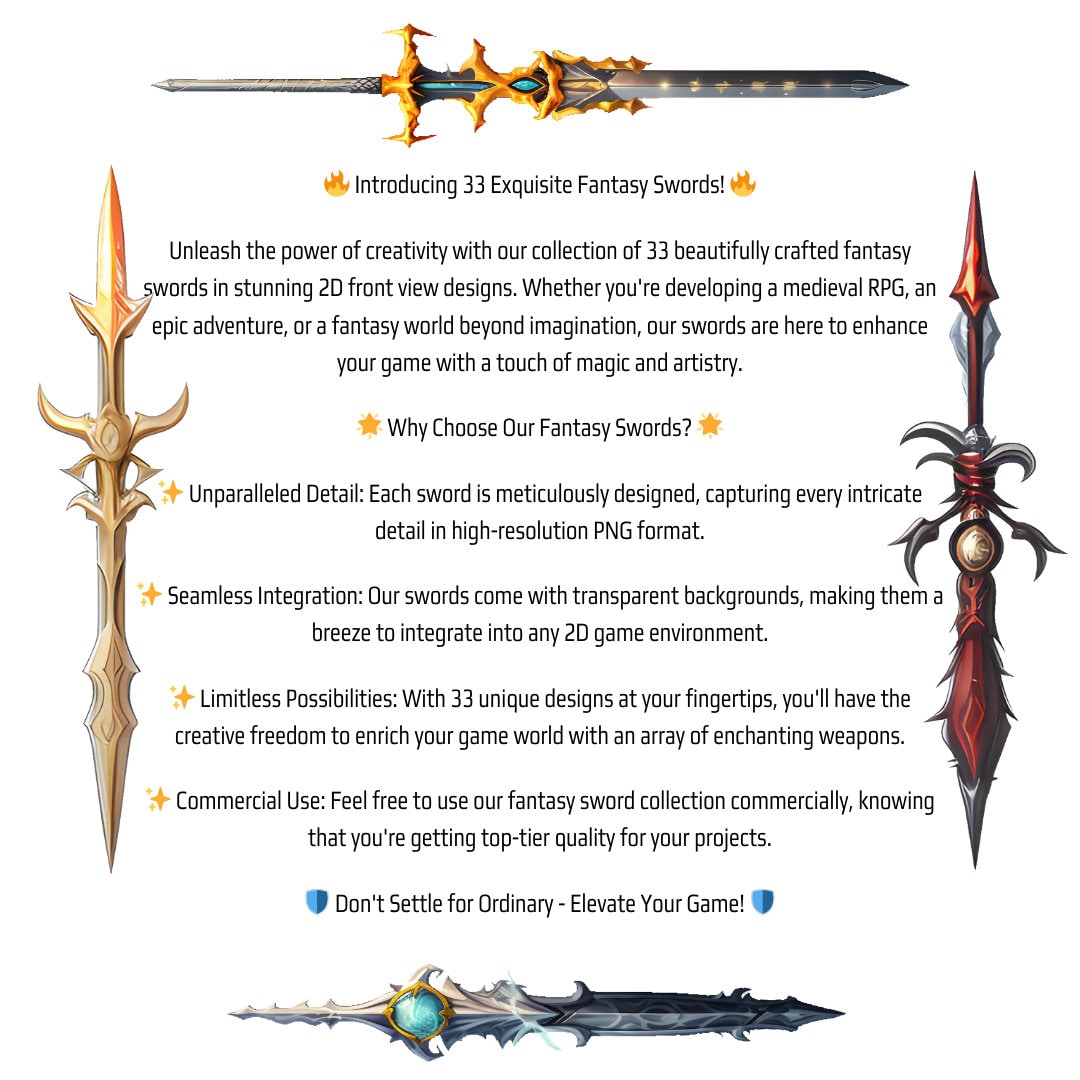 33 Unique Fantasy Sword Designs 2D Front View With - Etsy