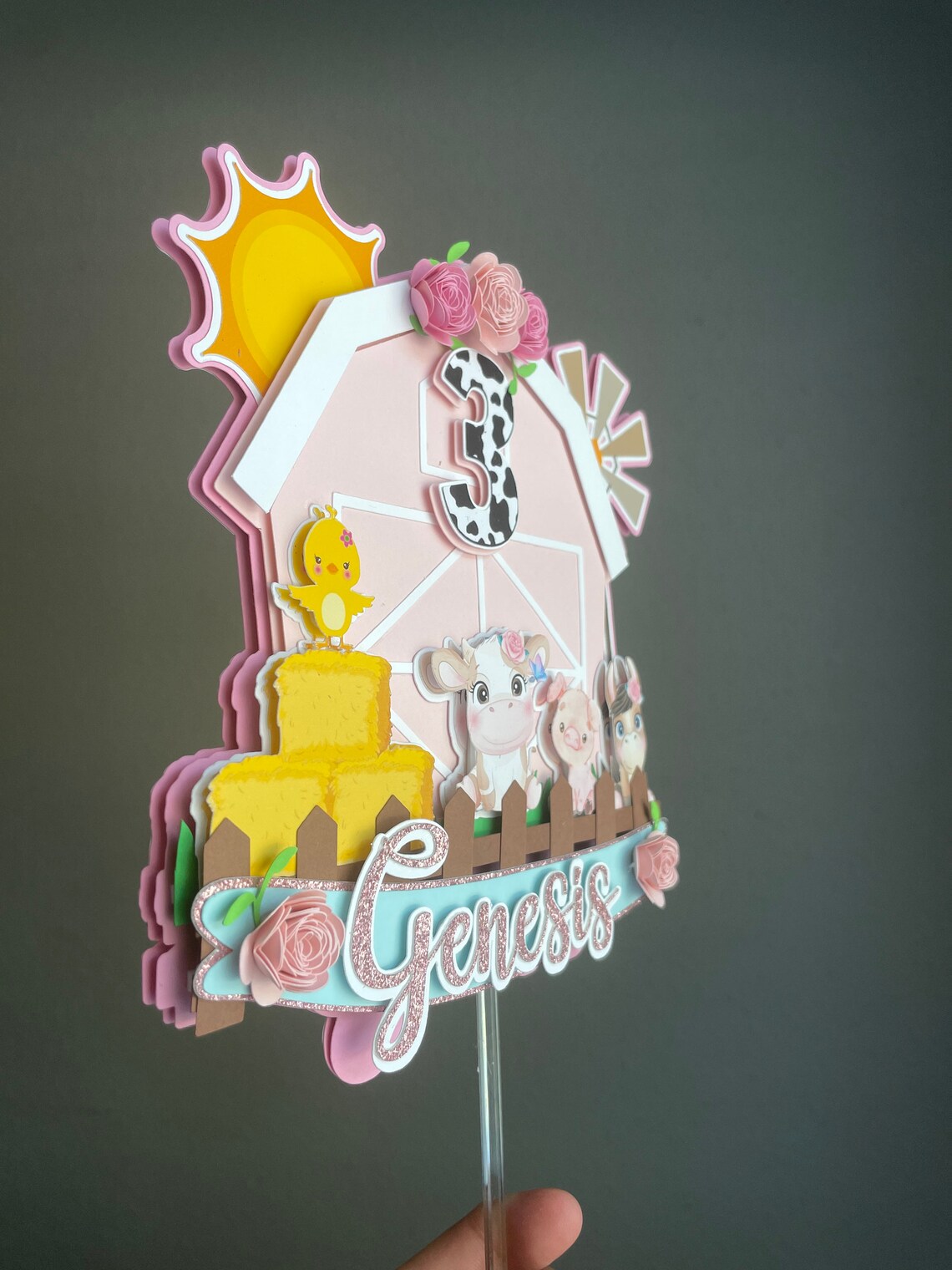Farm Cake Topper, Pink Farm Cake Topper, Girly Farm Cake Topper, Barn ...