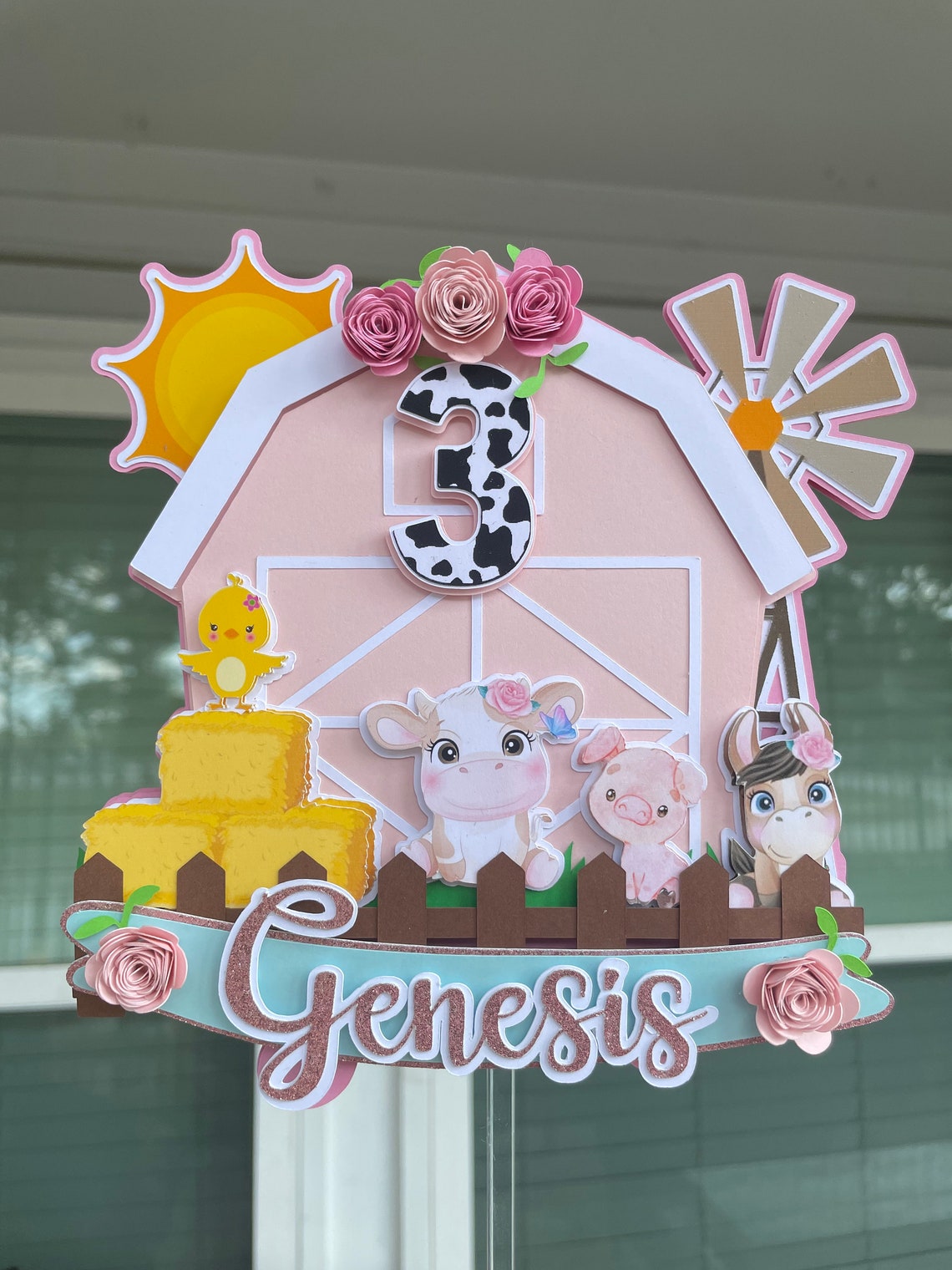 Farm Cake Topper Pink Farm Cake Topper Girly Farm Cake - Etsy