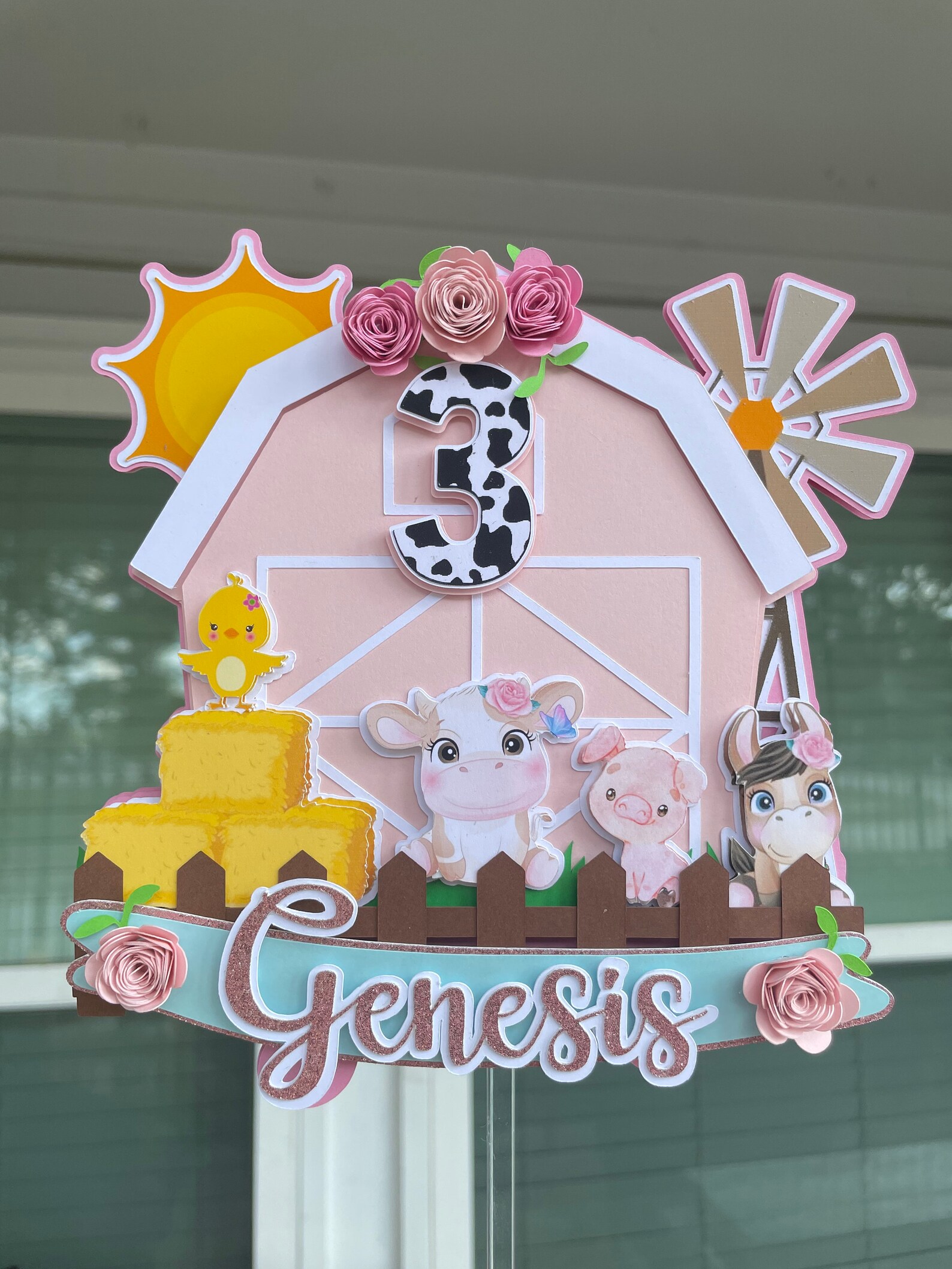 Farm Cake Topper, Pink Farm Cake Topper, Girly Farm Cake Topper, Barn ...