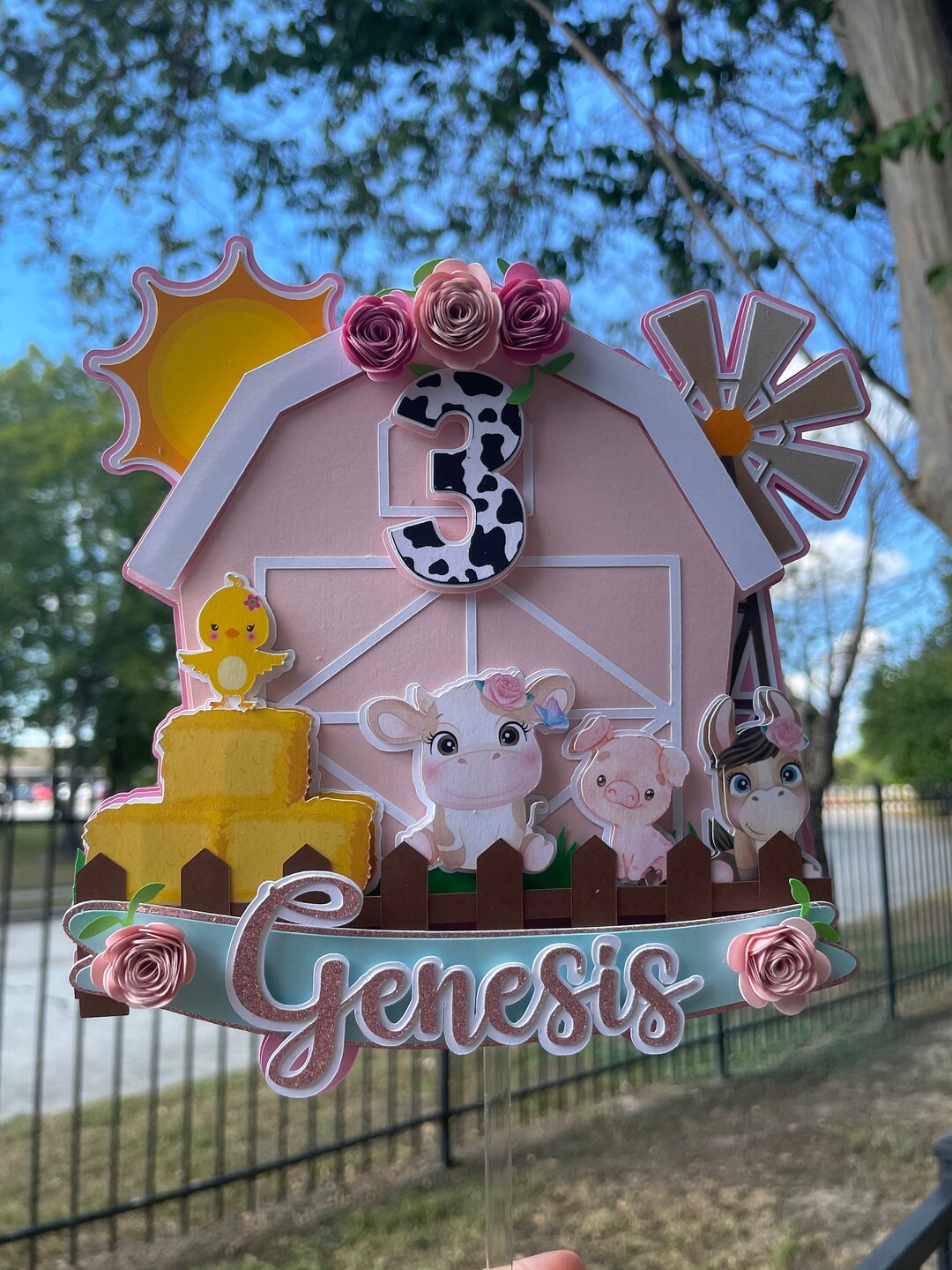Farm Cake Topper, Pink Farm Cake Topper, Girly Farm Cake Topper, Barn ...