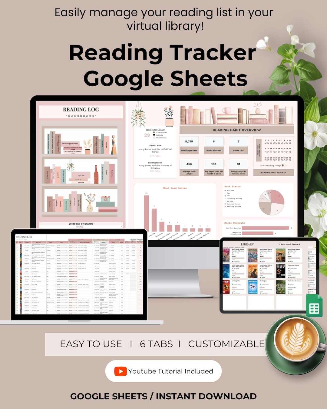 Book Tracker Google Sheet, Book Log Spreadsheet, Bookshelf Tracker ...