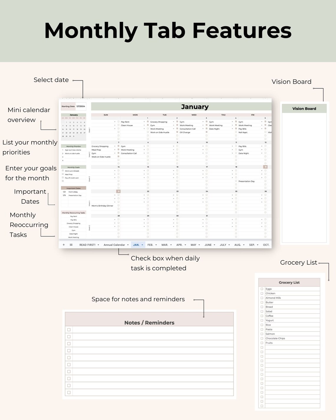 Editable Monthly Calendar: Automated Google Sheets Planner (digital ...