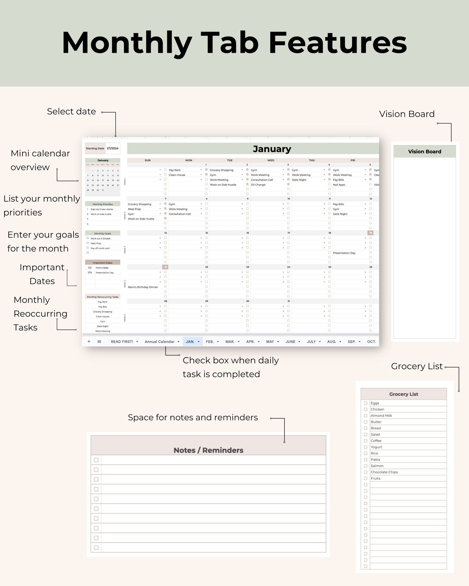 Editable Monthly Calendar: Automated Google Sheets Planner (digital ...