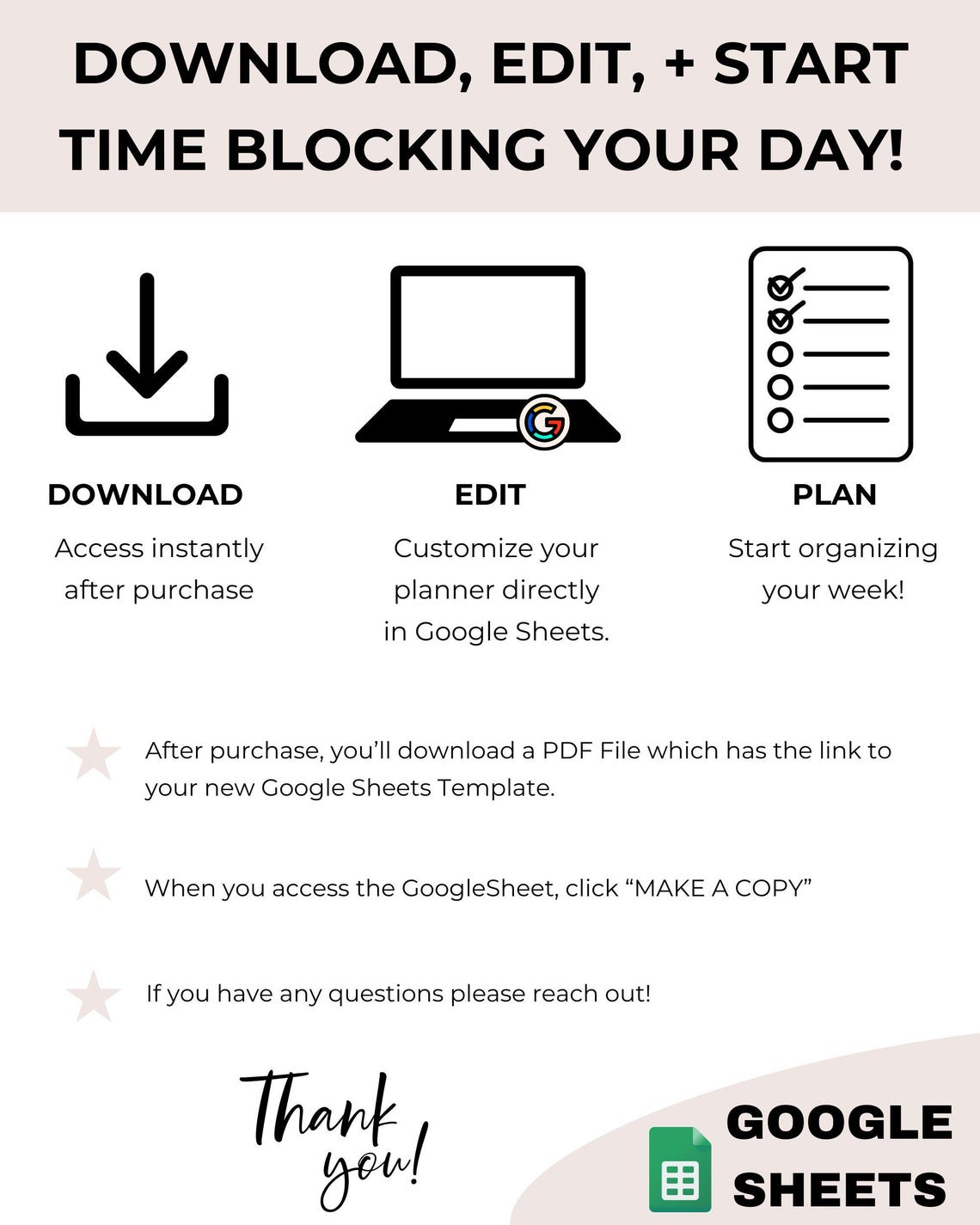 Weekly Time Block Schedule Google Sheets: Task Organization (digital ...