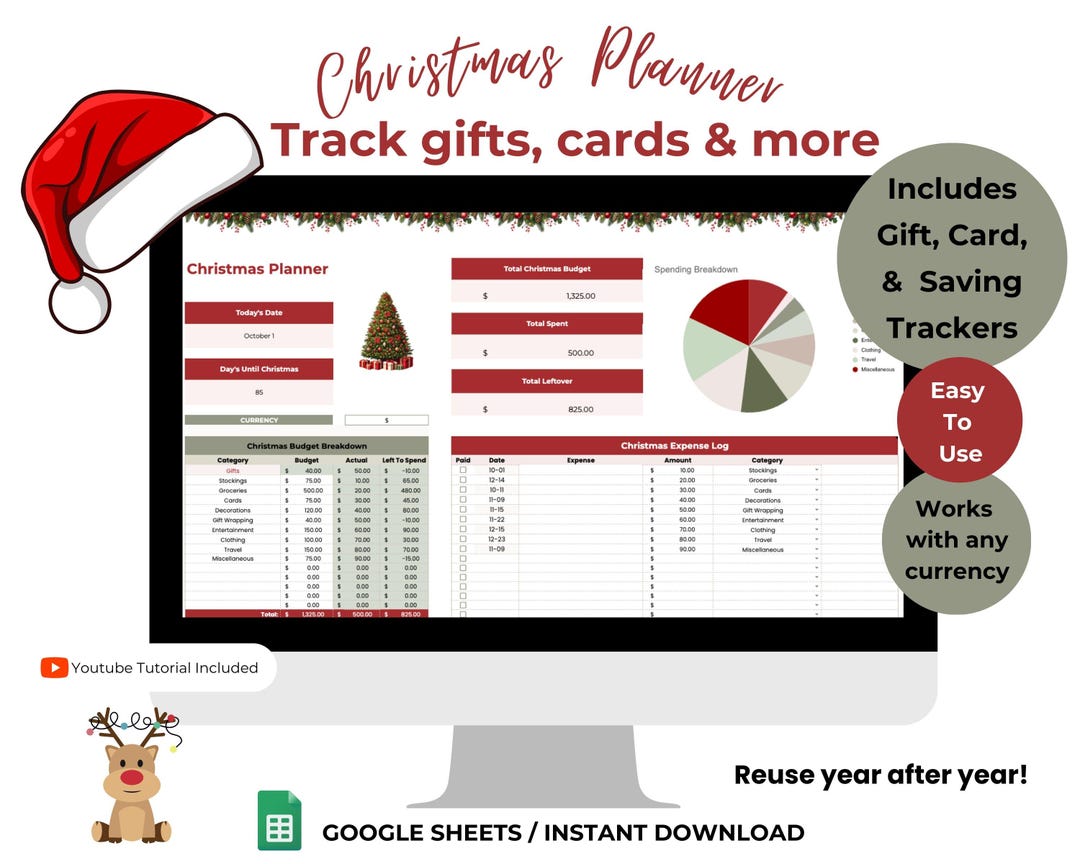 Christmas Gift Budget Google Sheets, Gift Budget Tracker, Christmas ...