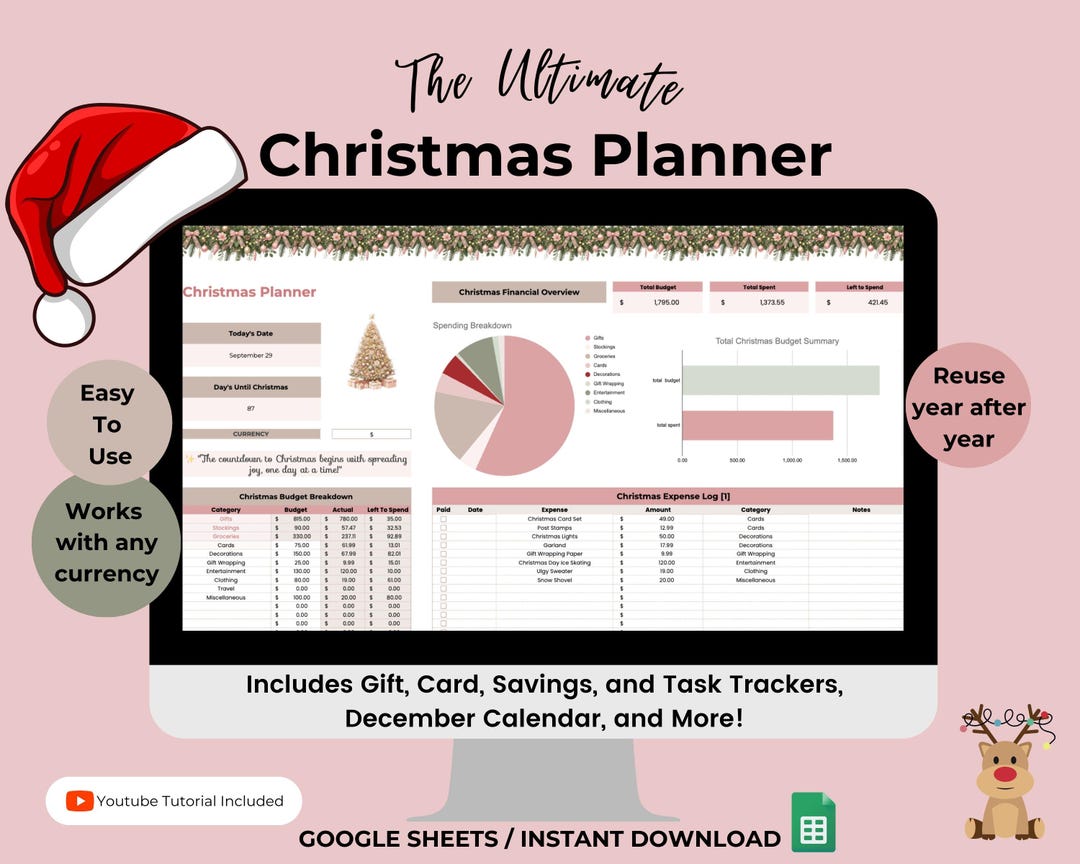 Christmas Planner Google Sheets: Gift Budget, Card & Task Tracker ...