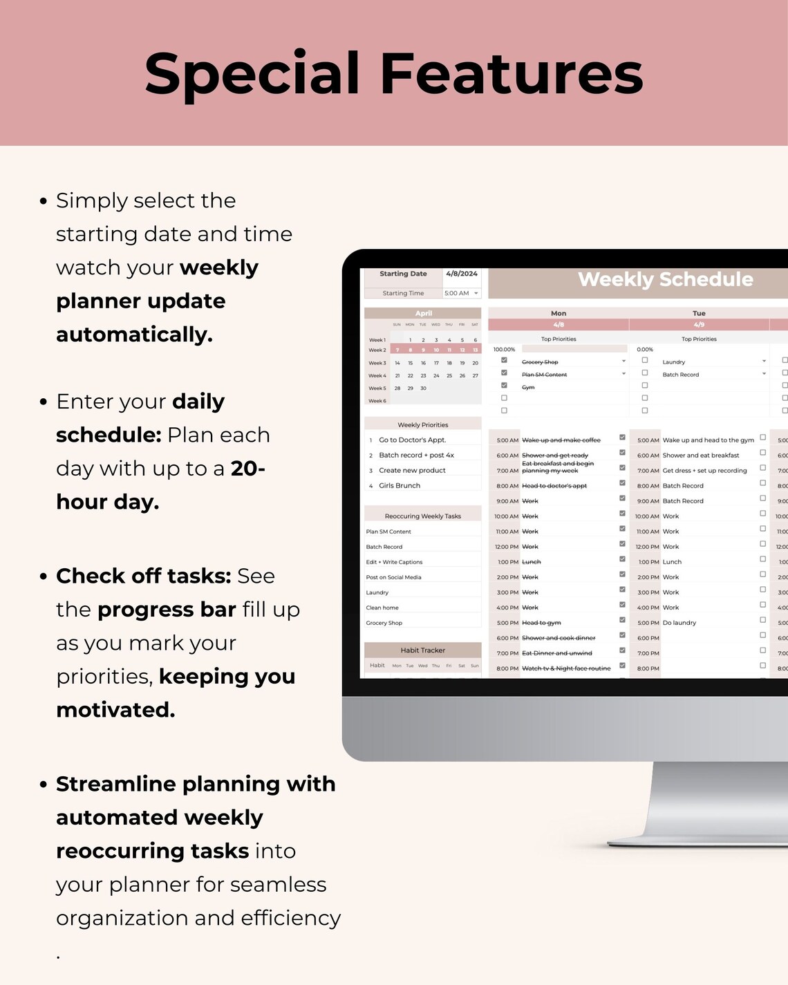 Automated Weekly Planner: Google Sheets To-do List (digital Download ...