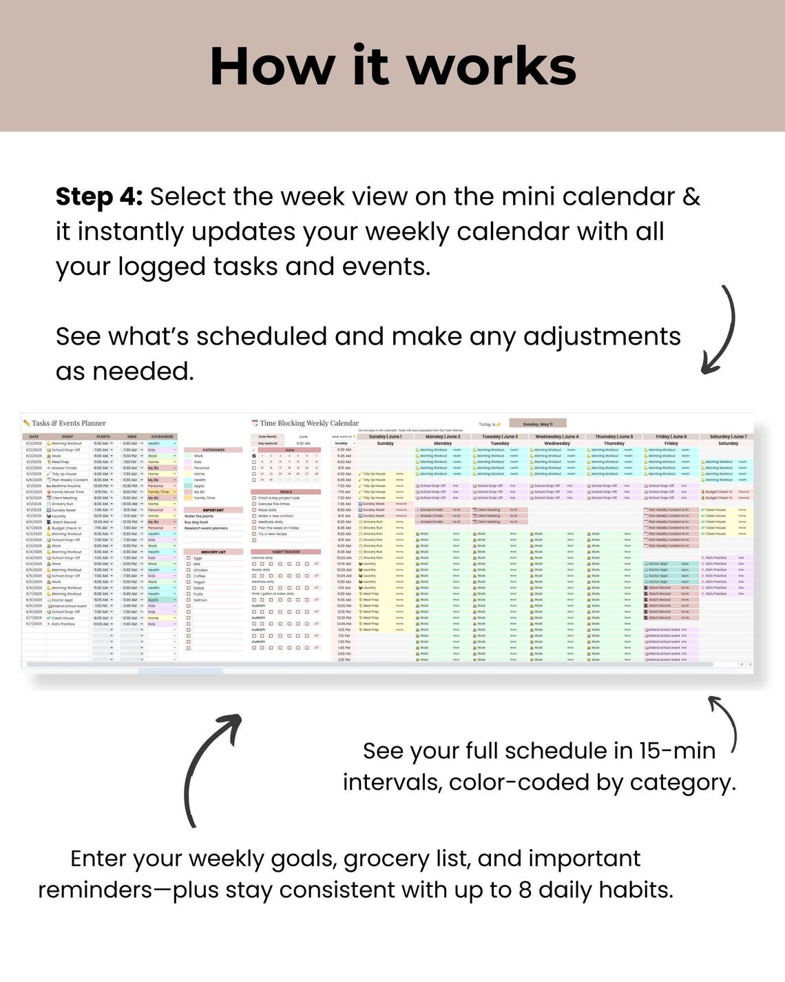 Weekly Time Block Schedule Google Sheets: Task Organization (digital ...