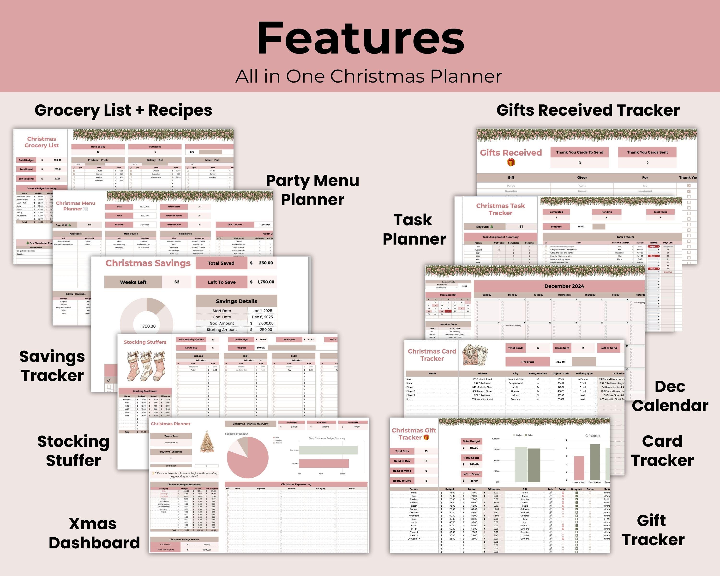 Christmas Planner Google Sheets: Gift Budget, Card & Task Tracker ...