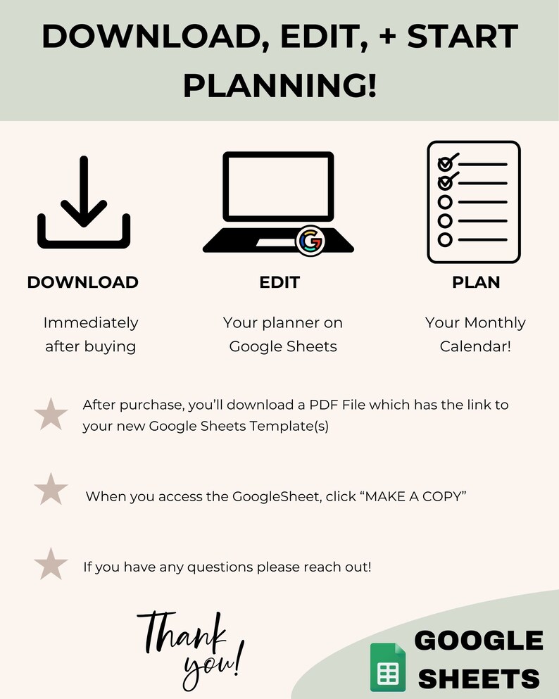 Editable Monthly Calendar: Automated Google Sheets Planner (digital ...