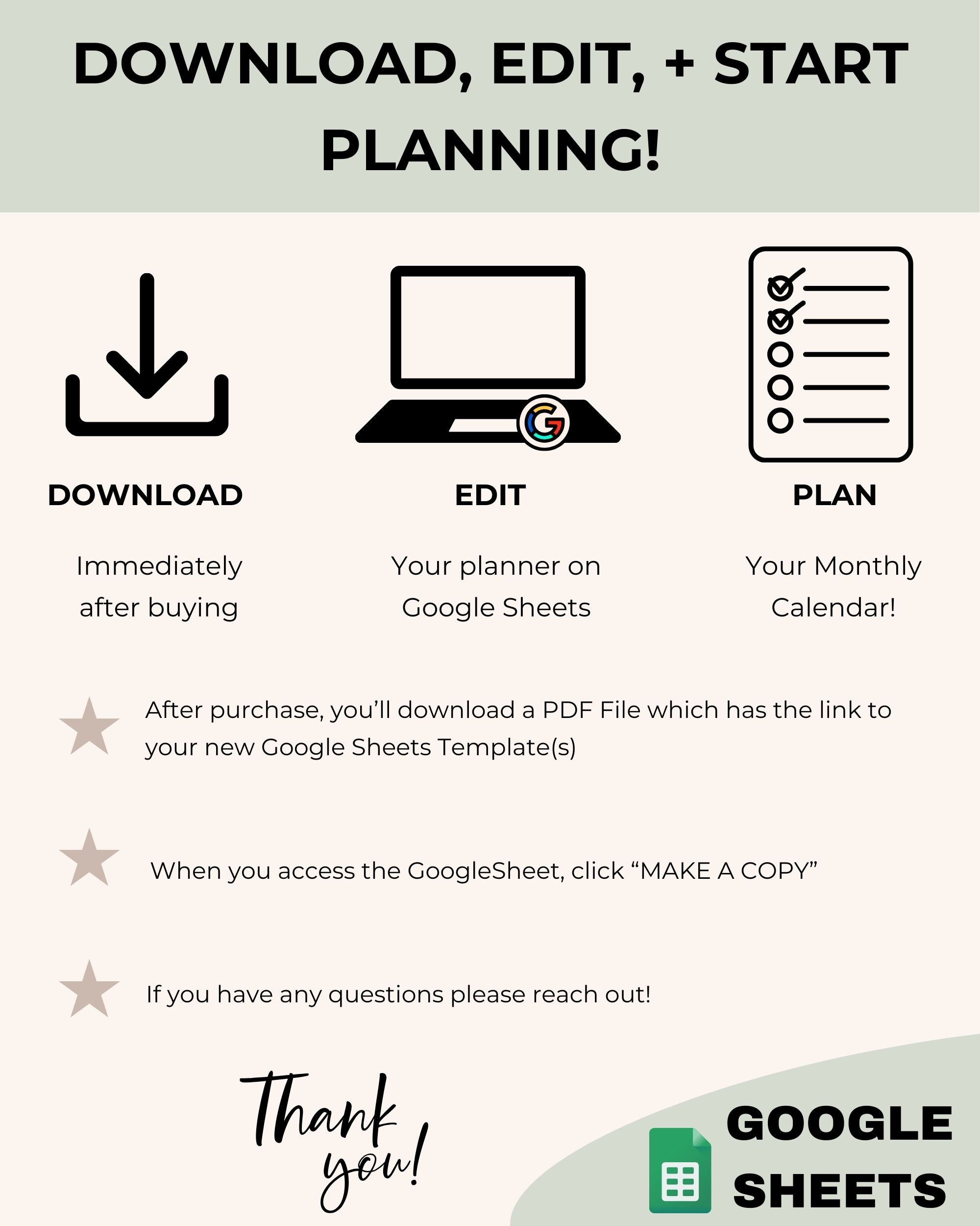 Editable Monthly Calendar Monthly Planner Template Google Sheets ...