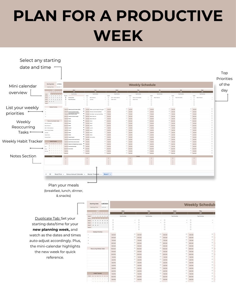Daily Weekly Planner- to Do List Spreadsheet -daily Checklist -undated ...