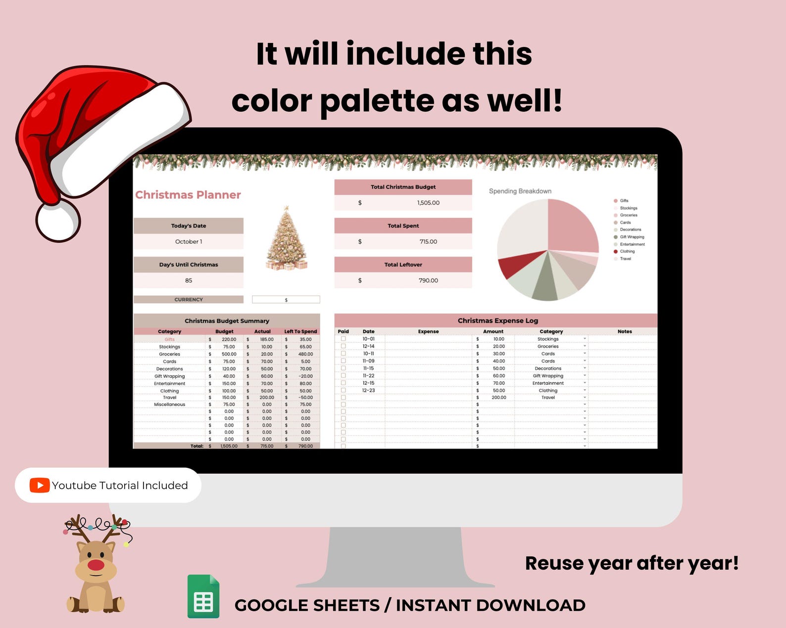 Christmas Gift Budget Google Sheets, Gift Budget Tracker, Christmas ...