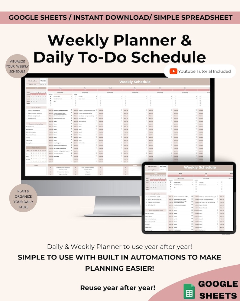Automated Weekly Planner: Google Sheets To-do List (digital Download ...