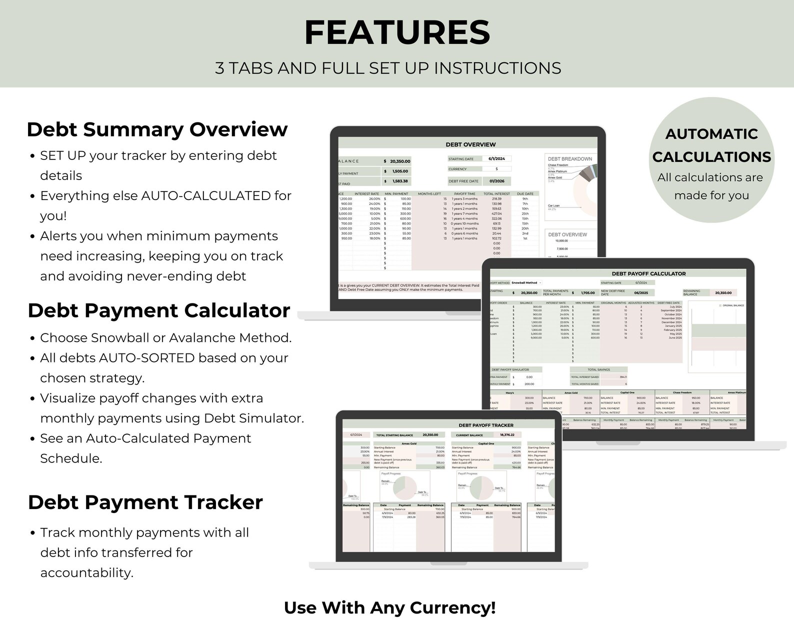 Simple Debt Snowball Spreadsheet, Debt Avalanche, Debt Payoff Google ...