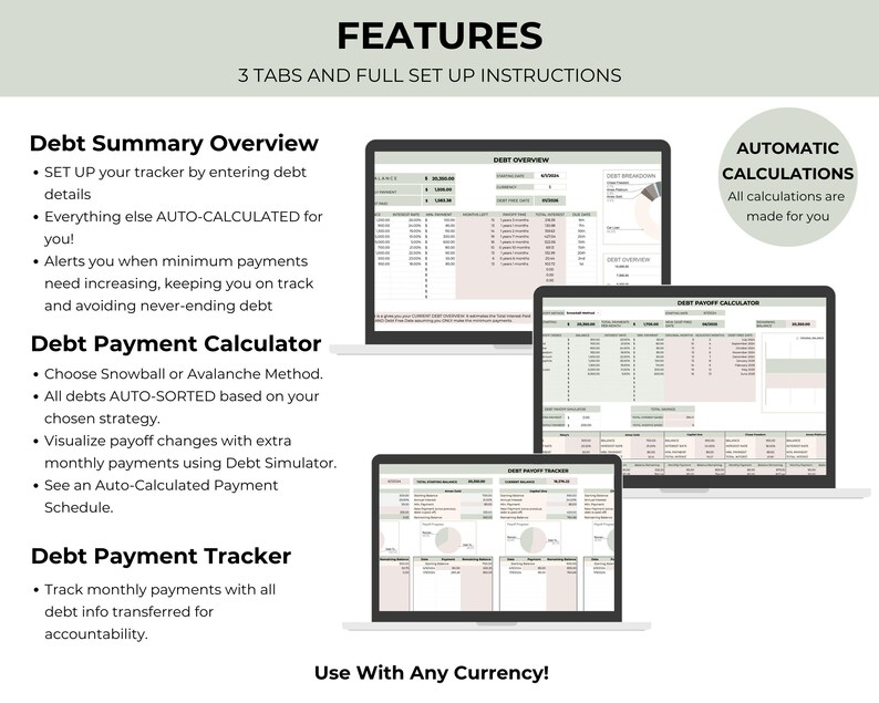 Simple Debt Snowball Spreadsheet, Debt Avalanche, Debt Payoff Google ...