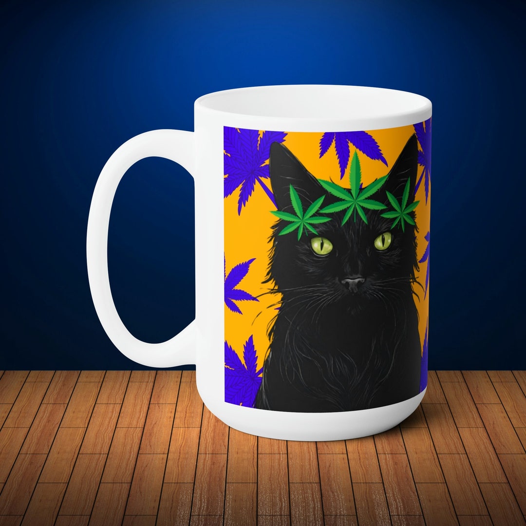 Cannabis Cat Marijuana Leaves Black Cat Mug Black 420 Cat Laughter Catalyst Coffee Mugs ...