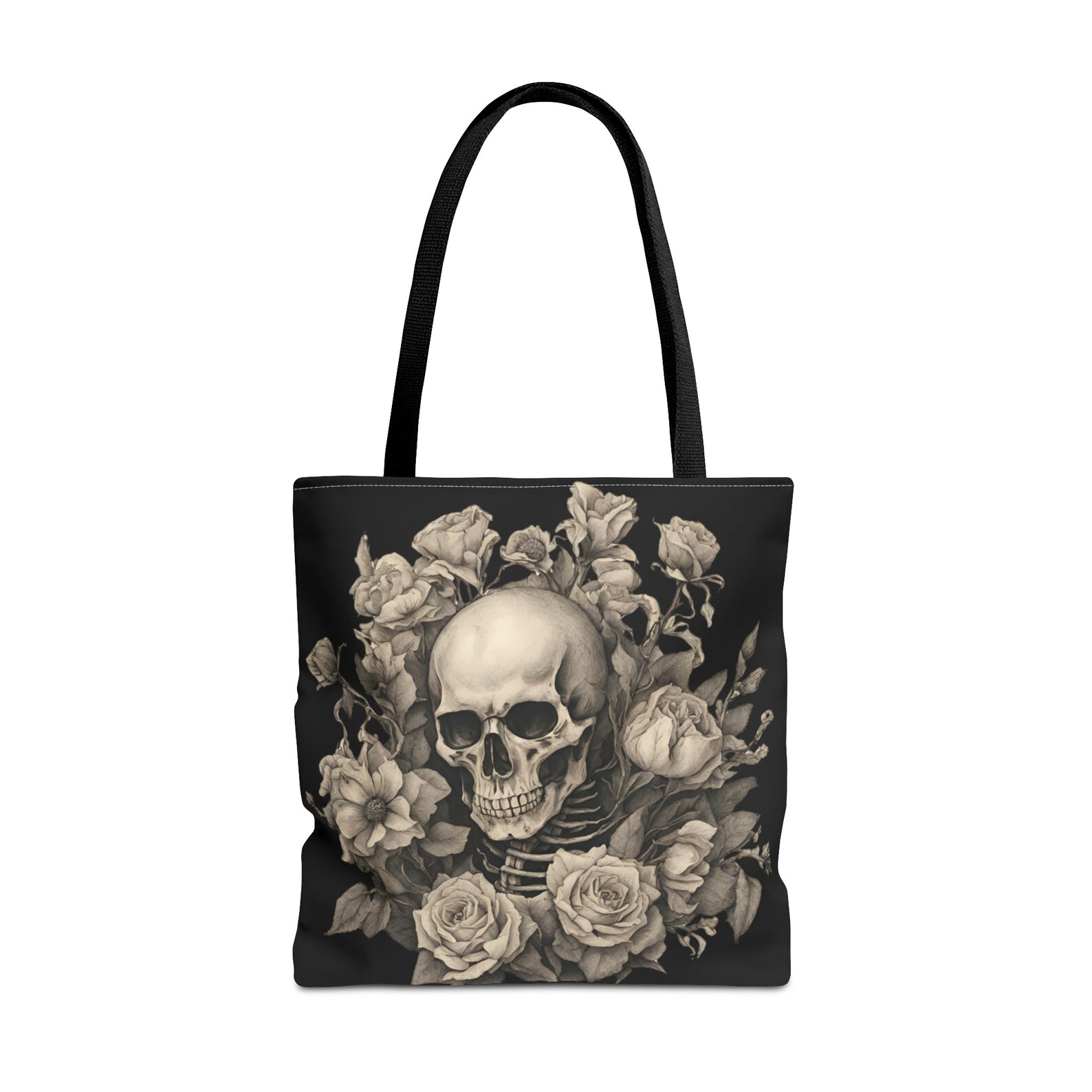 Skull and Flower Tote Bag, Boho Skull Tote Bag, Shopping Bag, Spooky ...