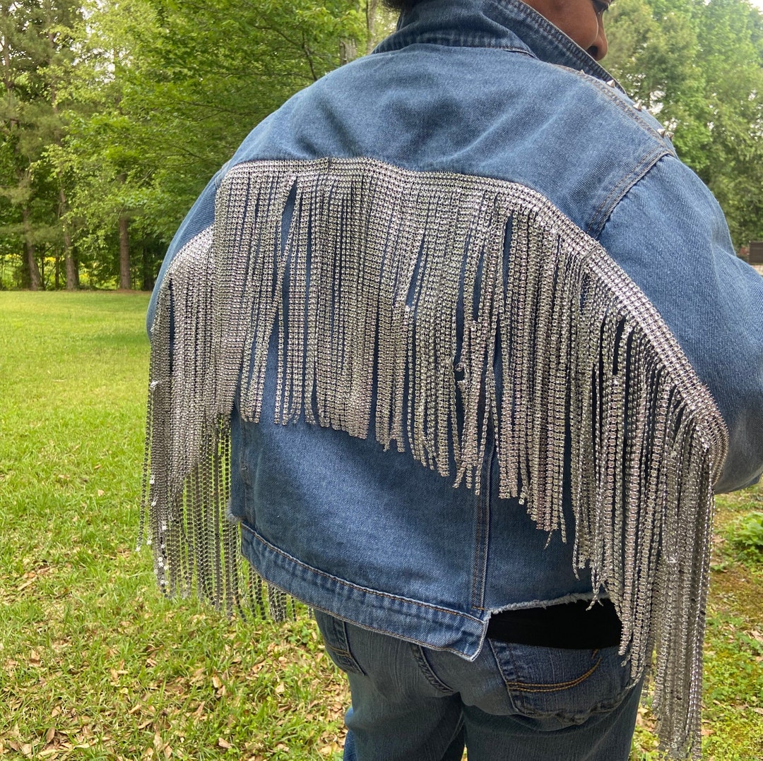 Jean Jacket With Sequin Tassels - Etsy