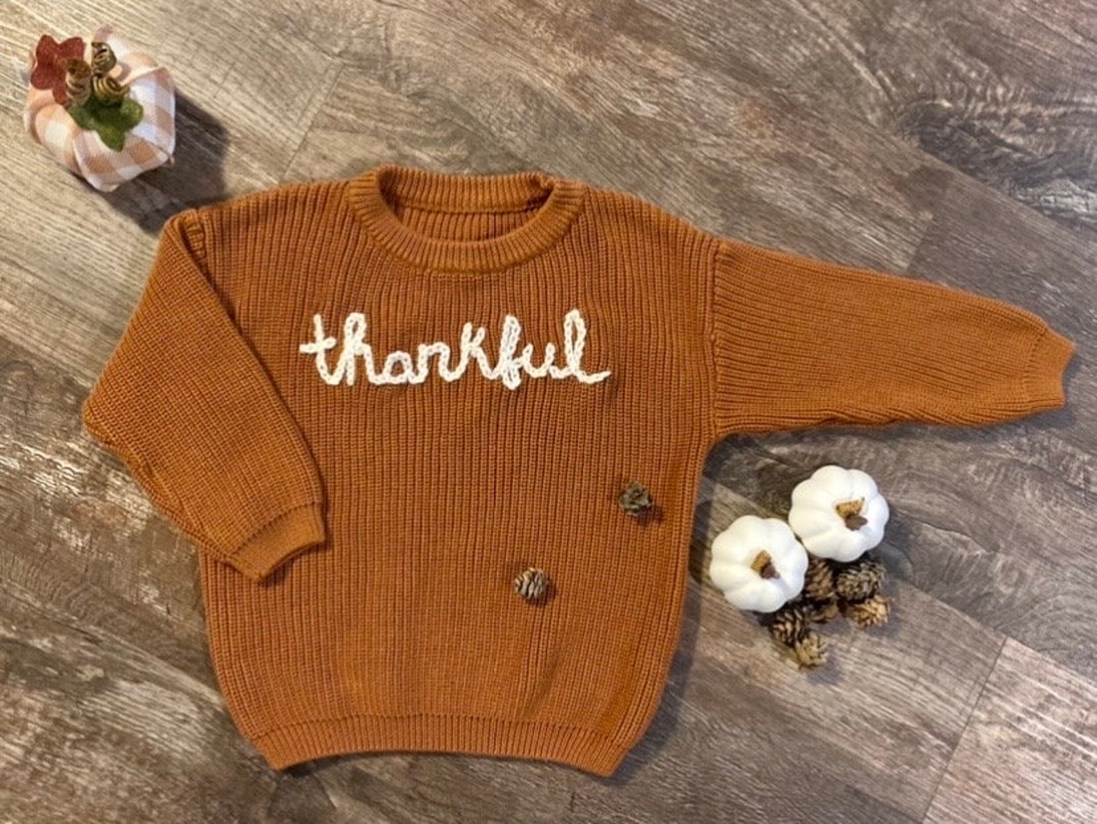 Hand Embroidered “thankful” Knit Sweater - Etsy
