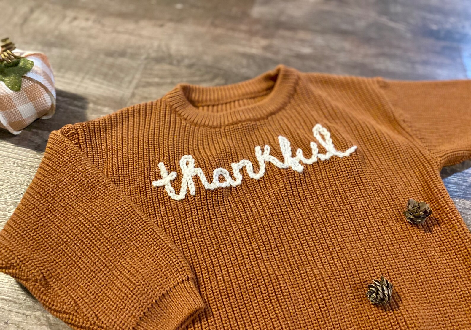 Hand Embroidered “thankful” Knit Sweater - Etsy