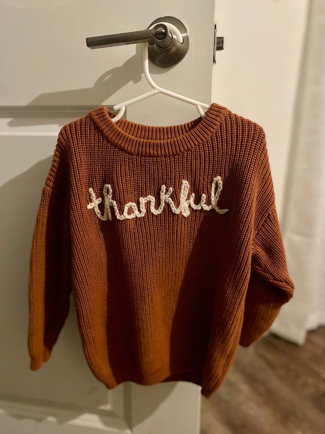 Hand Embroidered “thankful” Knit Sweater - Etsy
