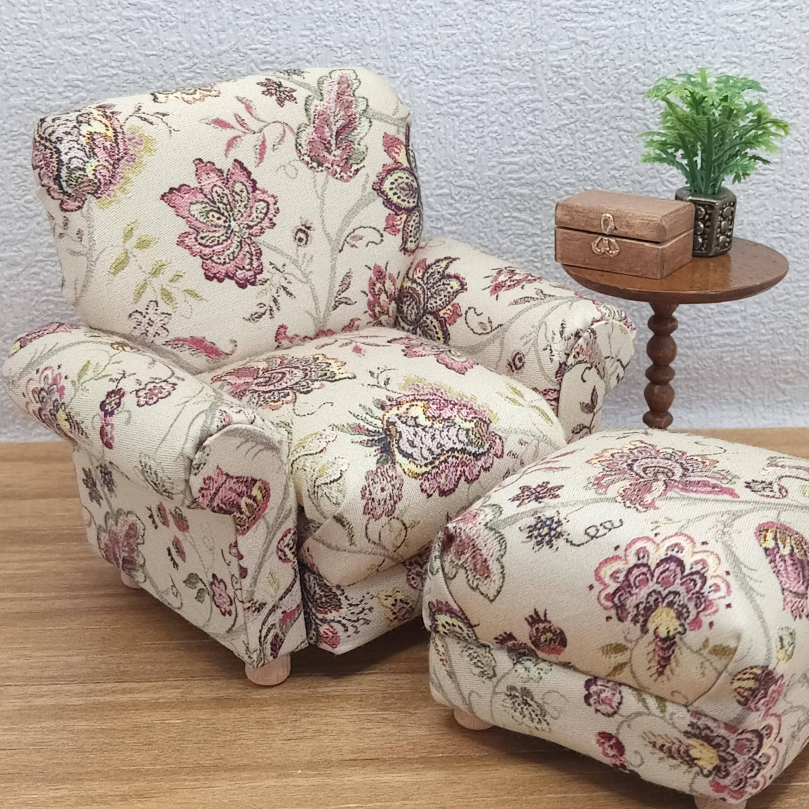 Dollhouse 1/12 Scale Miniature 'lizzy'' Accent Armchair & Ottoman, Hand ...