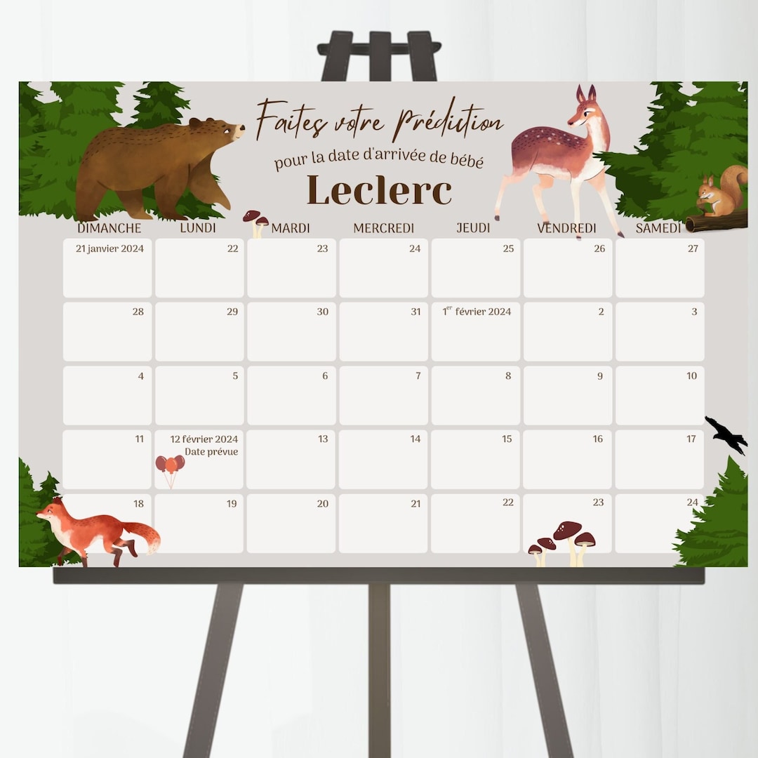 DIGITAL French Baby Due Date Calendar, Baby Shower Game, Guess Baby Due ...