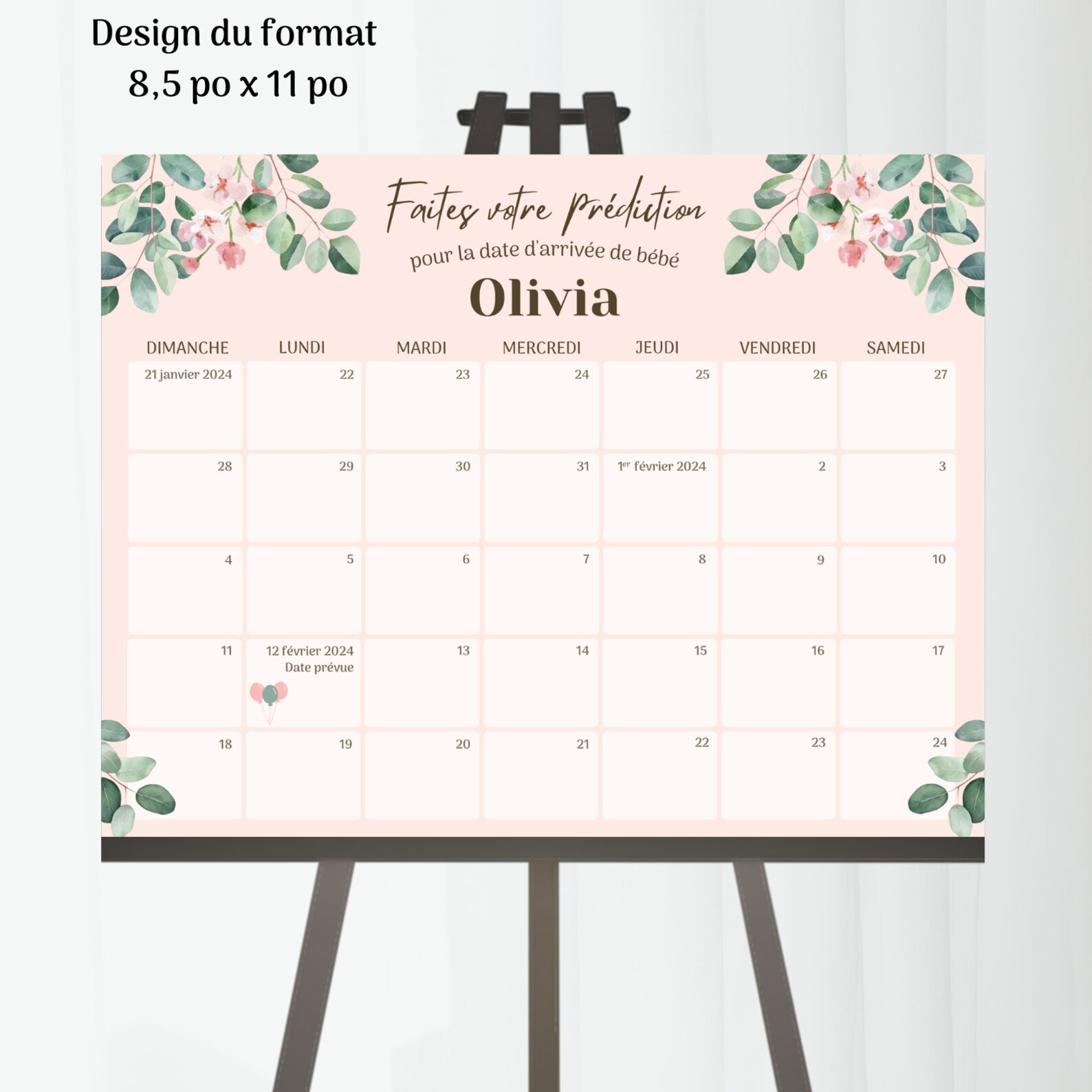 DIGITAL French Baby Due Date Calendar, Baby Shower Game, Guess Baby Due ...