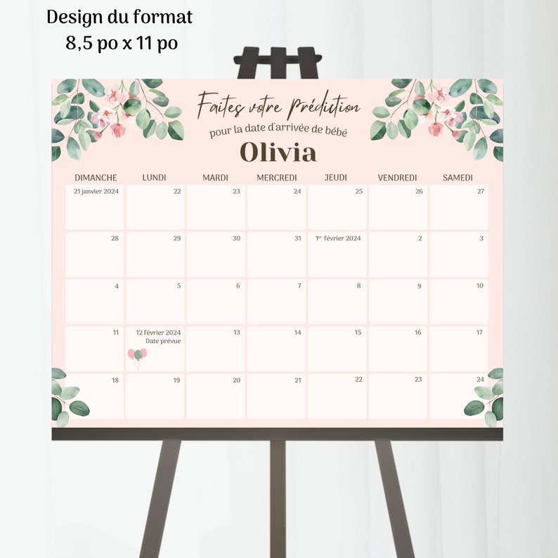 DIGITAL French Baby Due Date Calendar, Baby Shower Game, Guess Baby Due ...