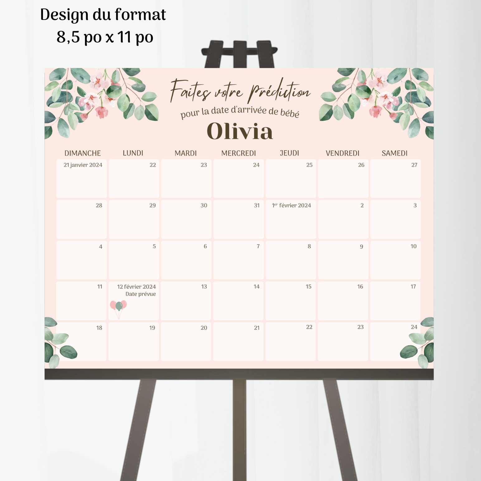 DIGITAL French Baby Due Date Calendar, Baby Shower Game, Guess Baby Due ...