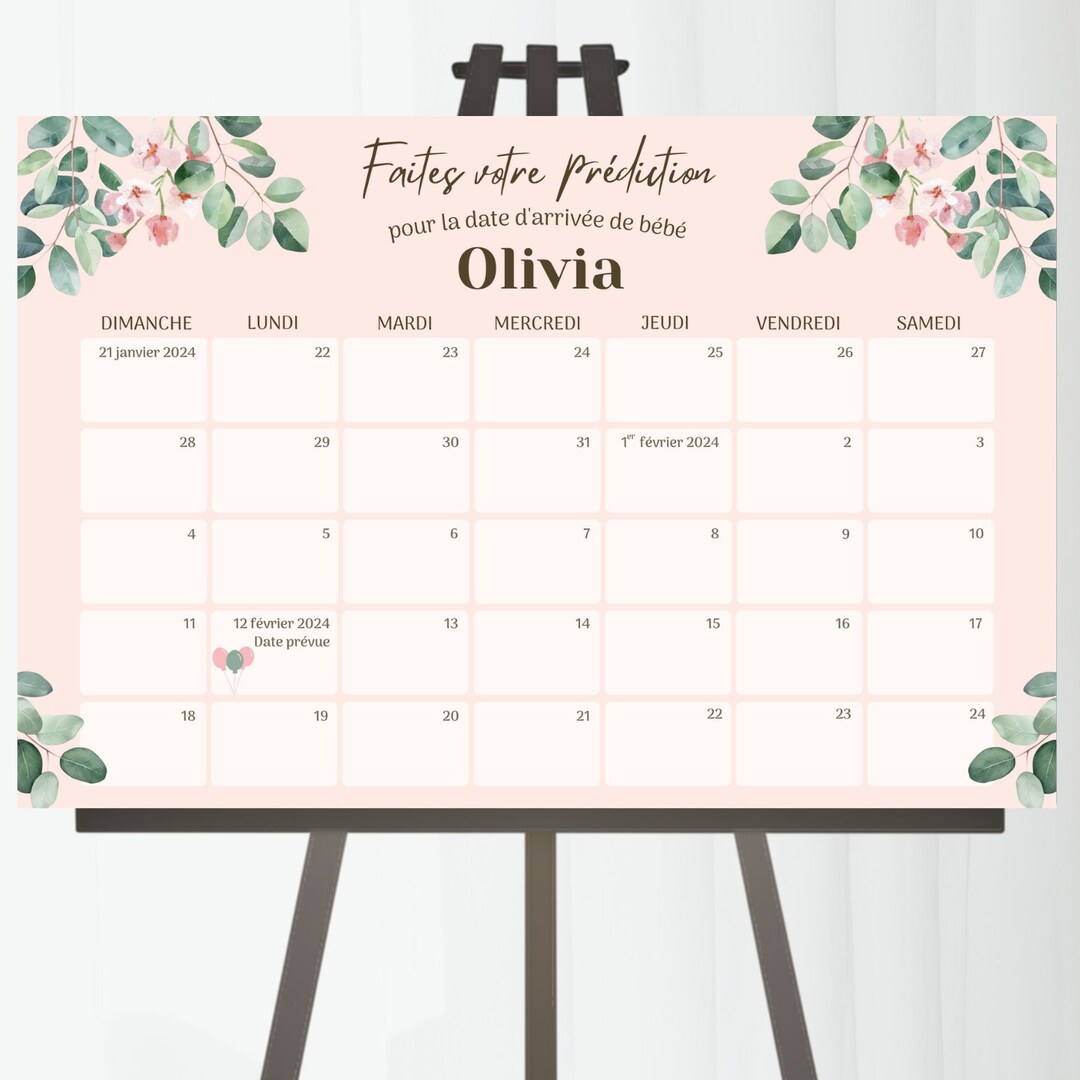 DIGITAL French Baby Due Date Calendar, Baby Shower Game, Guess Baby Due ...