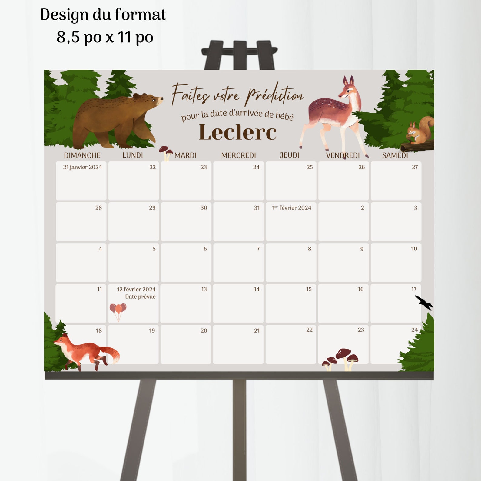 DIGITAL French Baby Due Date Calendar, Baby Shower Game, Guess Baby Due ...