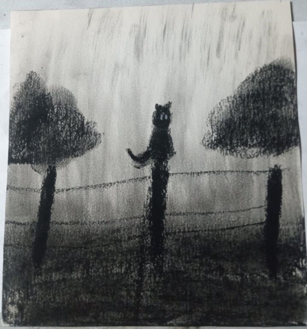 Cat on a Wire Charcoal Drawing, Creepy Line Art, Original Horror Wall ...