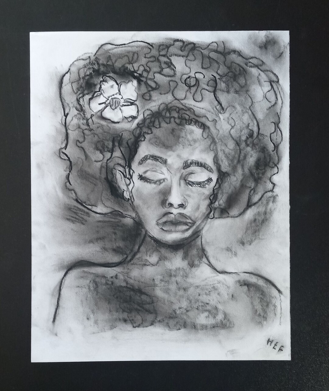 Black Woman Charcoal Drawing, One-of-a-kind Charcoal Drawing, Hand ...