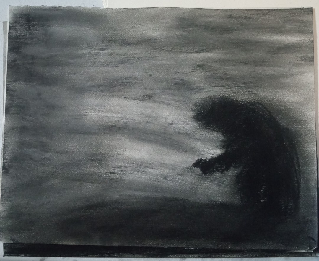 Lurking Man Charcoal Drawing, Creepy Horror Wall Art - Etsy
