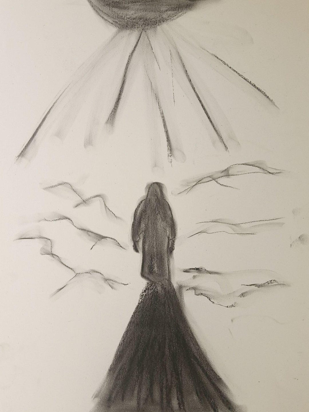 Figure Gazing Over Water Original Charcoal Drawing - Etsy