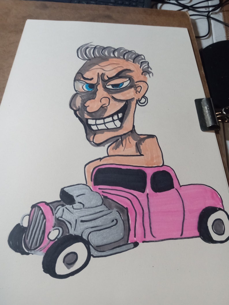 Original Hot Rod Guy Marker Painting Drawing, One-of-a-kind Posca Line ...