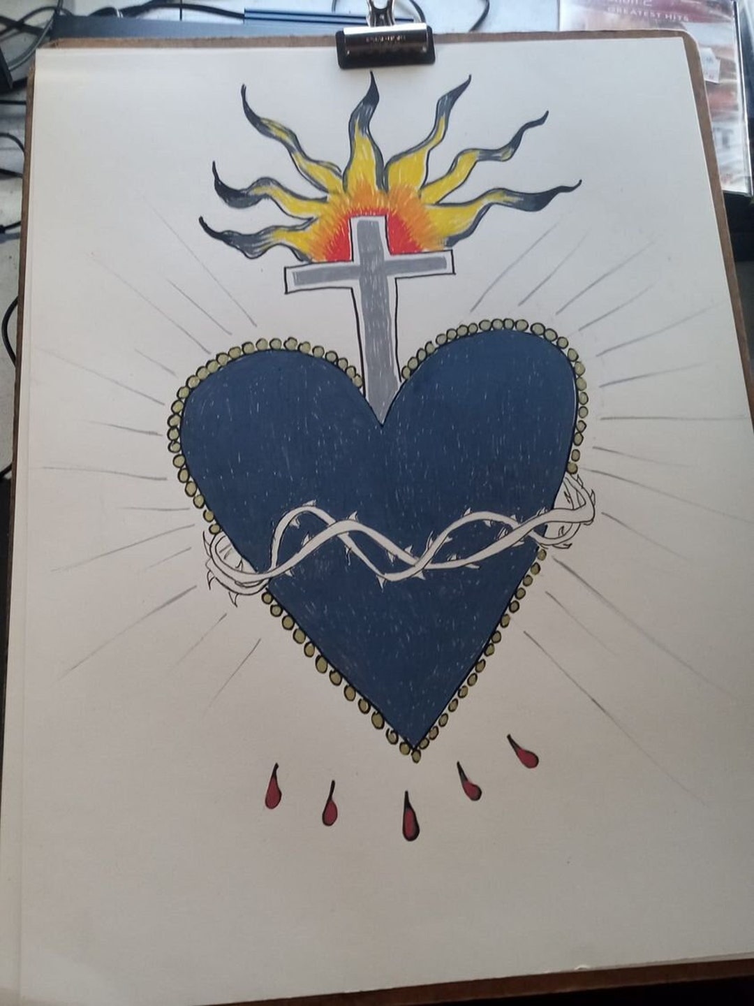 Sacred Heart Sketch Drawing, Cartoon Marker Art, Original Hand-drawn ...