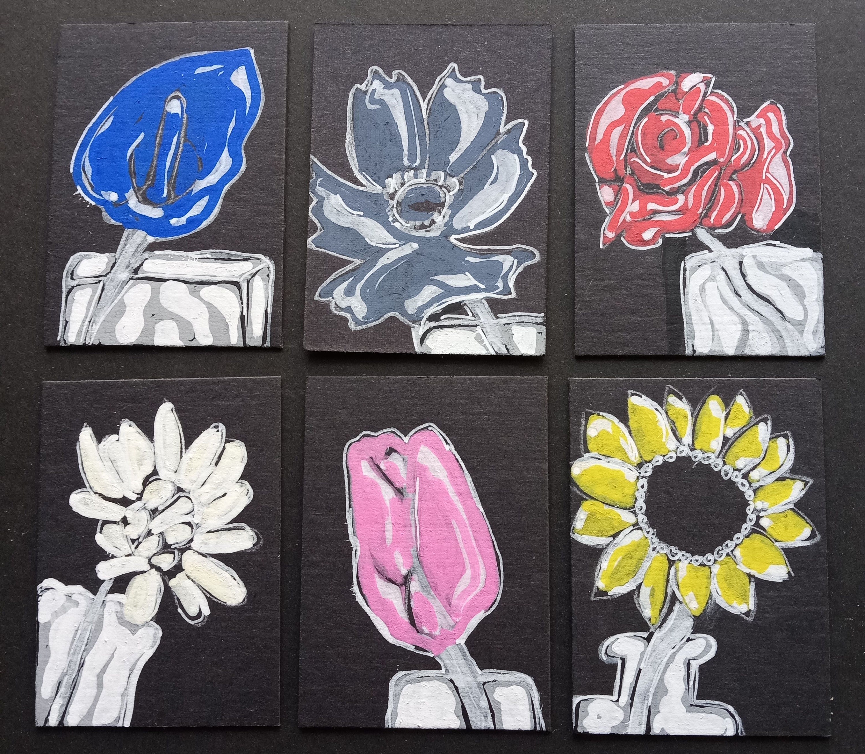 Hand-drawn Flower Artist Trading Cards, Miniature Floral Marker ...