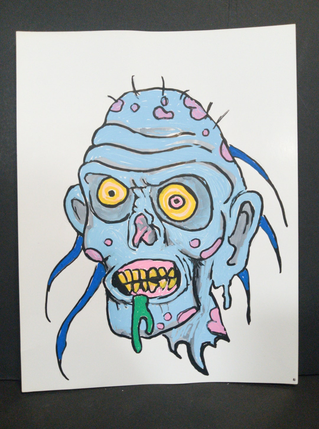 Colorful Zombie Head Line Art Marker Painting Drawing, Hand-drawn ...