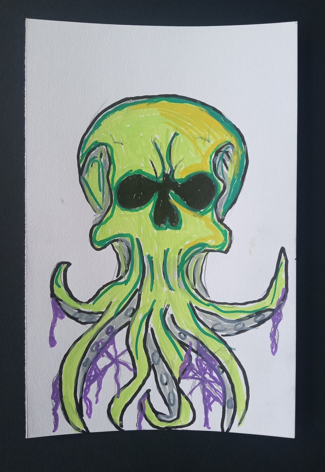 Octo Skull Painting Drawing, One-of-a-kind Creepy Octopus Art, Posca ...